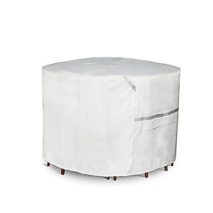 Covermates Round Dining Table/Chair Set Cover - Premium Polyester, Weather Resistant, Drawcord Hem, Patio Table Covers, 86DIAMETER x 30H, Stone