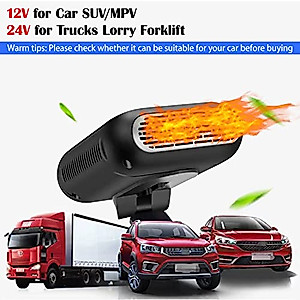 Portable Car Heater, 2 in 1 Fast Heating & Cooling Function Car Defroste Automobile Windscreen Fan Cars Defogger Plug in Cigarette Lighter (24V 220W)