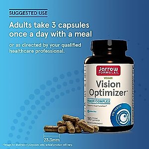 Jarrow Formulas Vision Optimizer Veggie Capsules - 180 Count - Eye Supplement - Dietary Supplement - with Grape Seed Extract, Lutein & Zeaxanthin, Quercetin & More - Non-GMO - Gluten Free