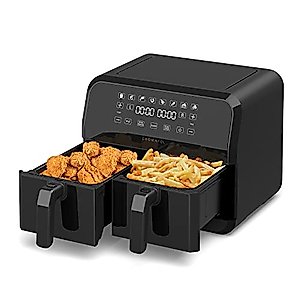 CROWNFUL 8 Quart 8 in 1 Dual Basket Air Fryer with Independent Temperature Control(50+ Recipes), Dual Cook, Sync Finish and Shake Reminder Function, Dehydrate, 1700W, Black