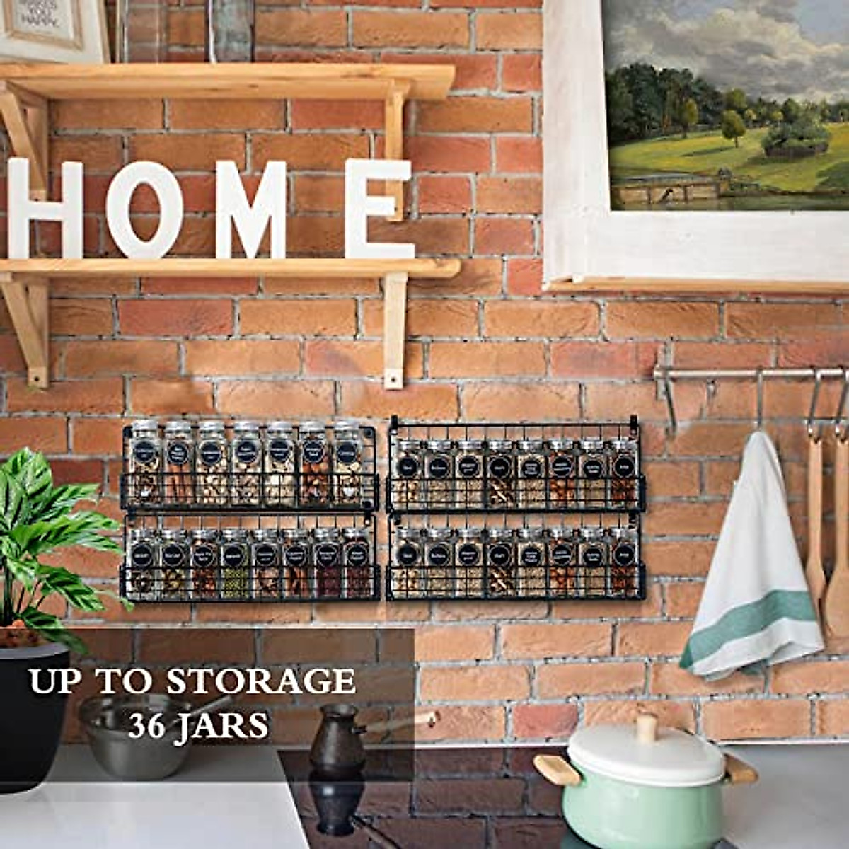 Spice Rack Organizer Wall Mounted 4-Tier Stackable Hanging Spice Jars Storage Racks,Great for Kitchen and Pantry,Up to Storage 36 Jars(Patent No.:US D909,138 S)