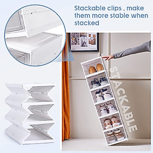 Qunclay 12 Pairs Foldable Shoe Storage Boxes Include 4 Pcs 3 Layer Stackable Clear Shoes Rack Organizer Solid Hard Plastic Shoe Containers for Closet Bedroom Shoe Organizer Sneakers Display