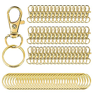 100PCS Gold Swivel Clasps Lanyard Snap Hooks with Key Rings, Key Chain Clip Hooks Lobster Claw Clasps for Keychains Jewelry DIY Crafts