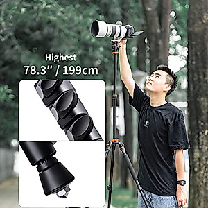 K&F Concept 78 inch Camera Tripod for DSLR Compact Aluminum Tripod with 360 Degree Ball Head and 10KG Load for Travel and Work K234A7+BH-28L (S210)