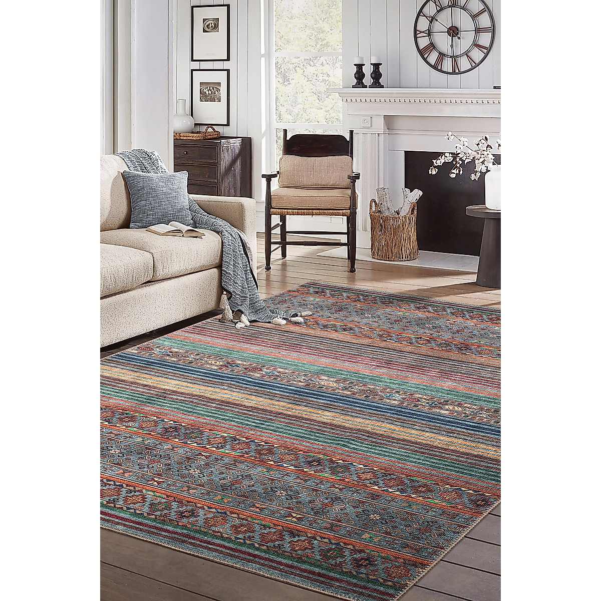 Keen Home Design Machine Washable Area Rugs with Non-Slip Backing, Ideal for Hallway, Living Room, Bedroom, Kitchen and Laundry Room, Vintage Moroccan and Low Pile Rug (3' x 5')