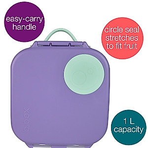 b.box Mini Lunch Box for Kids: Lunch Snack Container with 2 Leak Proof Compartments. Ages 3+ School Supplies, BPA Free (Lilac Pop, 4¼ cup capacity)