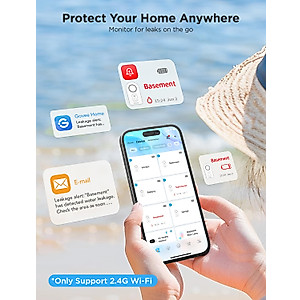Govee WiFi Water Sensor 3 Pack, Water Leak Detector 100dB Adjustable Alarm and App Alerts, Leak and Drip Alert with Email, Wireless Detector for Home, Basement(Not Support 5G WiFi)