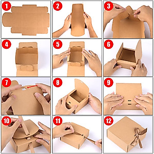 AIEX 12 Pcs Gift Boxes with Lids, 4.5" x4.5"x2" Present Boxes Square Gift Box with Champagne Wrap Ribbons, Gift Wrap Boxes for Birthday Wedding Party Christmas Chocolate Candy (Brown)