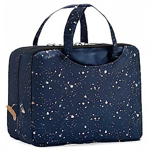 Yumbox Poche (Midnight Blue with Gold Stars) Slim Design Insulated Lunch Bags for Women, EVA Lined Sleeve with tuck away Handles, Exterior Pockets. Fits all Bento Boxes. School, work, travel