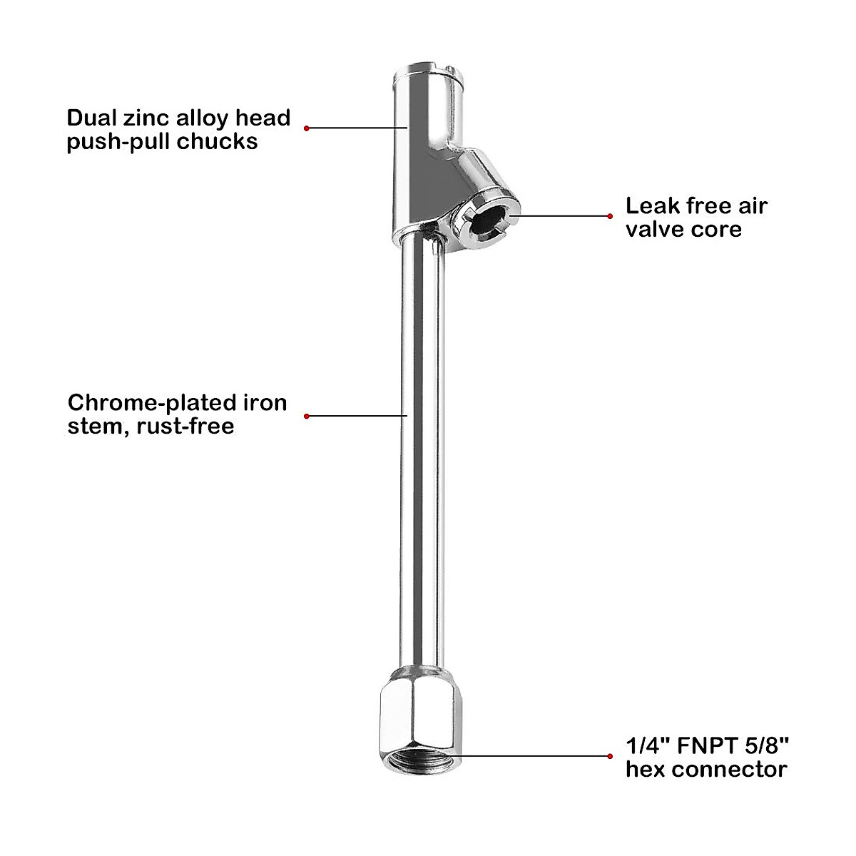 CZC AUTO Heavy Duty Inflatable Air Chuck, Straight on Foot Dual Head Truck Tire Chuck, 1/4" FNPT Extension Stem Compatible with Inflator Air Pump Compressor Accessories for Truck Bus Car Motorcycle