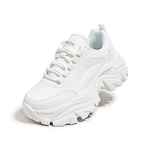 K KIP WOK Chunky Sneakers for Women Fashion Platform White Leather Casual Dad Shoes Comfortable Wedge Walking Sport Sneakers(White,8B(M) US