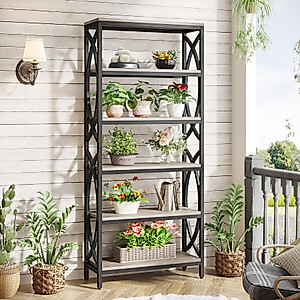 Tribesigns 6-Tier Bookshelf, 70.8" Tall Bookcase, Modern Wooden Bookshelf with Metal Frame, Freestanding Open Storage Shelves/Shelving Unit for Office, Bedroom, Living Room (Grey, 1PC)