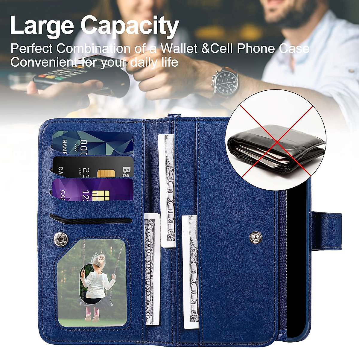 JZASES Case for Galaxy S21 Ultra, 2 in 1 Magnetic Detachable Wallet Case, PU Leather Phone Case Cover with Card Holder for Samsung Galaxy S21 Ultra, Blue