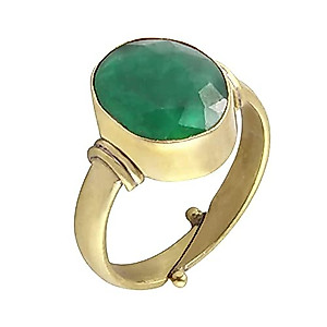 GEM EMPORIUM Green Emerald Gemstone Ring For Women And Men Handmade Natural Certifed 6.50 Carat Green Emerald Panchadattu Gold Plated Ring For Men And Women By GEM EMPORIUM., 555y53y13