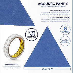 PHATWOLF 6 Pack Triangle Acoustic Panels for Soundproofing & Sound Dampening, High Density Decorative Sound Absorbing Panel for Wall, Home, Office & Studio Acoustic Treatment (Sky Blue)