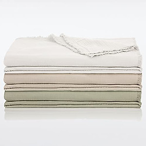 Nate Home by Nate Berkus Cotton Matelasse Blanket | with Fringe Detail, Breathable, All-Season Throw, Decoration for Bedding from mDesign - King, Lichen (Sage Green)