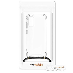 kwmobile Crossbody Case Compatible with Samsung Galaxy S20 Case - Clear TPU Phone Cover w/Lanyard Cord Strap - Black/Transparent
