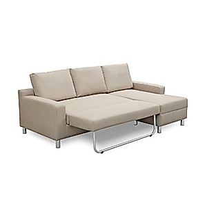 Container Furniture Direct Amelie Linen Upholstered Contemporary Modern Right-Sided Sectional Sofa with Bed, 83.9", Beige