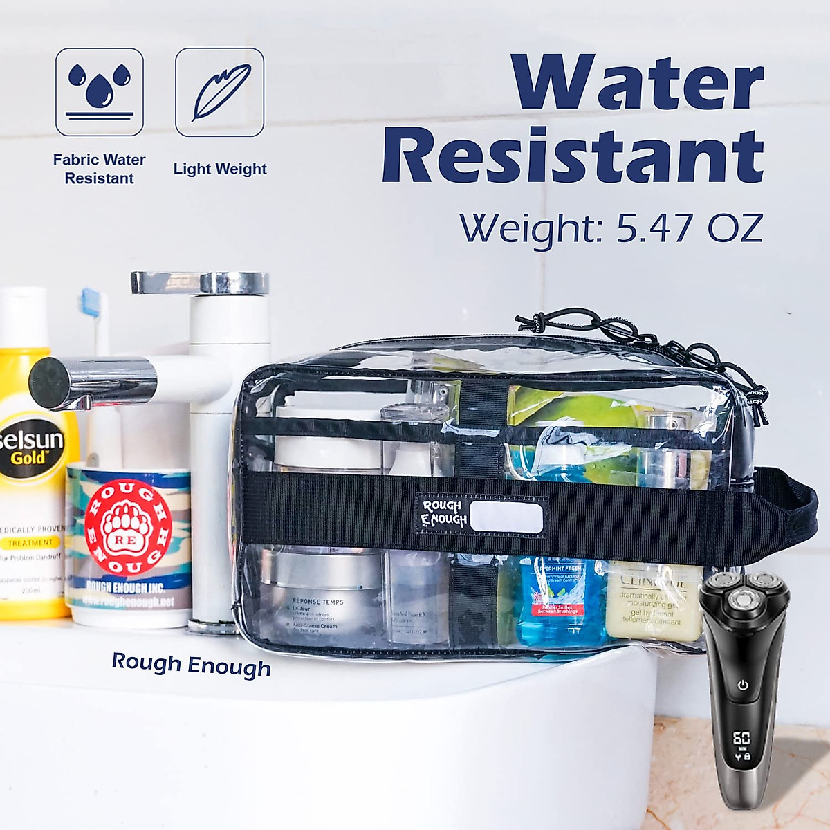 Rough Enough Clear Toiletry Bag Travel Makeup Cosmetic Bags Organizer Case for Toiletries with Zipper Pockets and Handle