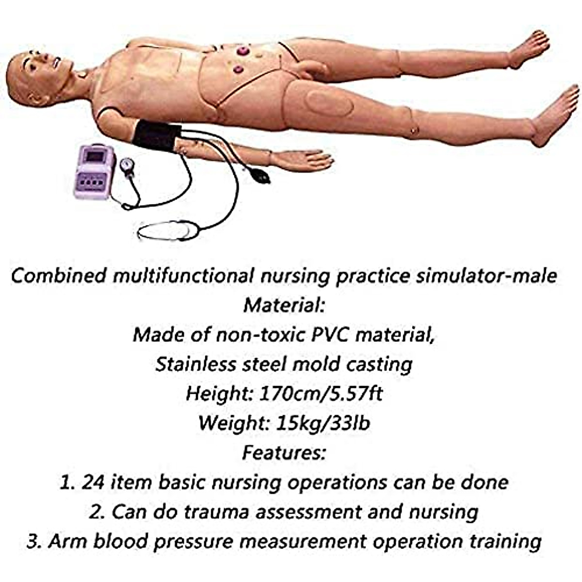 TAKESH Demonstration Human Manikin with Arm Blood Pressure Measurement Education Teaching Model Training CPR Simulator for Nursing Medical Training Life Size