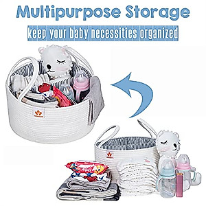 Large Baby Diaper Caddy Organizer 15"X7.4" Round Hanging Nursery Storage Bin Portable Changing Table/Car Travel Tote Bag Removable Inserts Newborn Registry Boy Girl Shower Rope Basket
