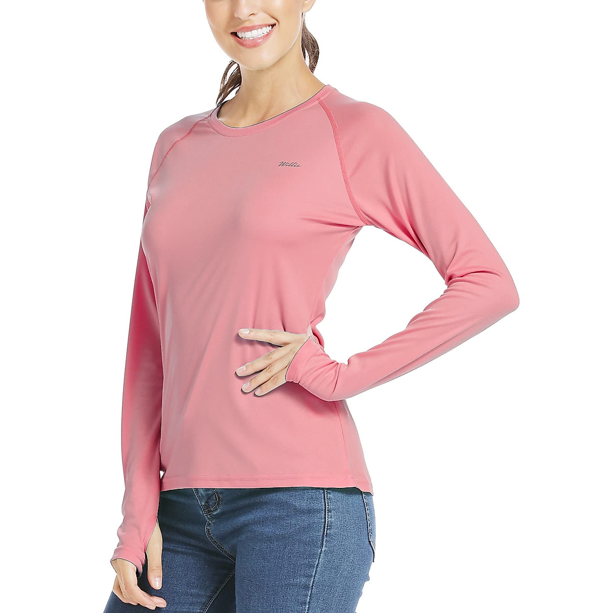 Willit Women's UPF 50+ Sun Protection Shirt Long Sleeve SPF UV Shirt Rash Guard Swim Hiking Fishing Tops Lightweight Pink M