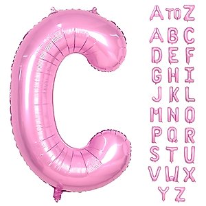 40 Inch Pink Letter Balloons, Giant Light Pink Letter C Balloon, Single Alphabet C Balloon, Pastel Pink Foil Mylar Name Balloon for Girls Women Birthday Baby Shower Anniversary Graduation Decoration