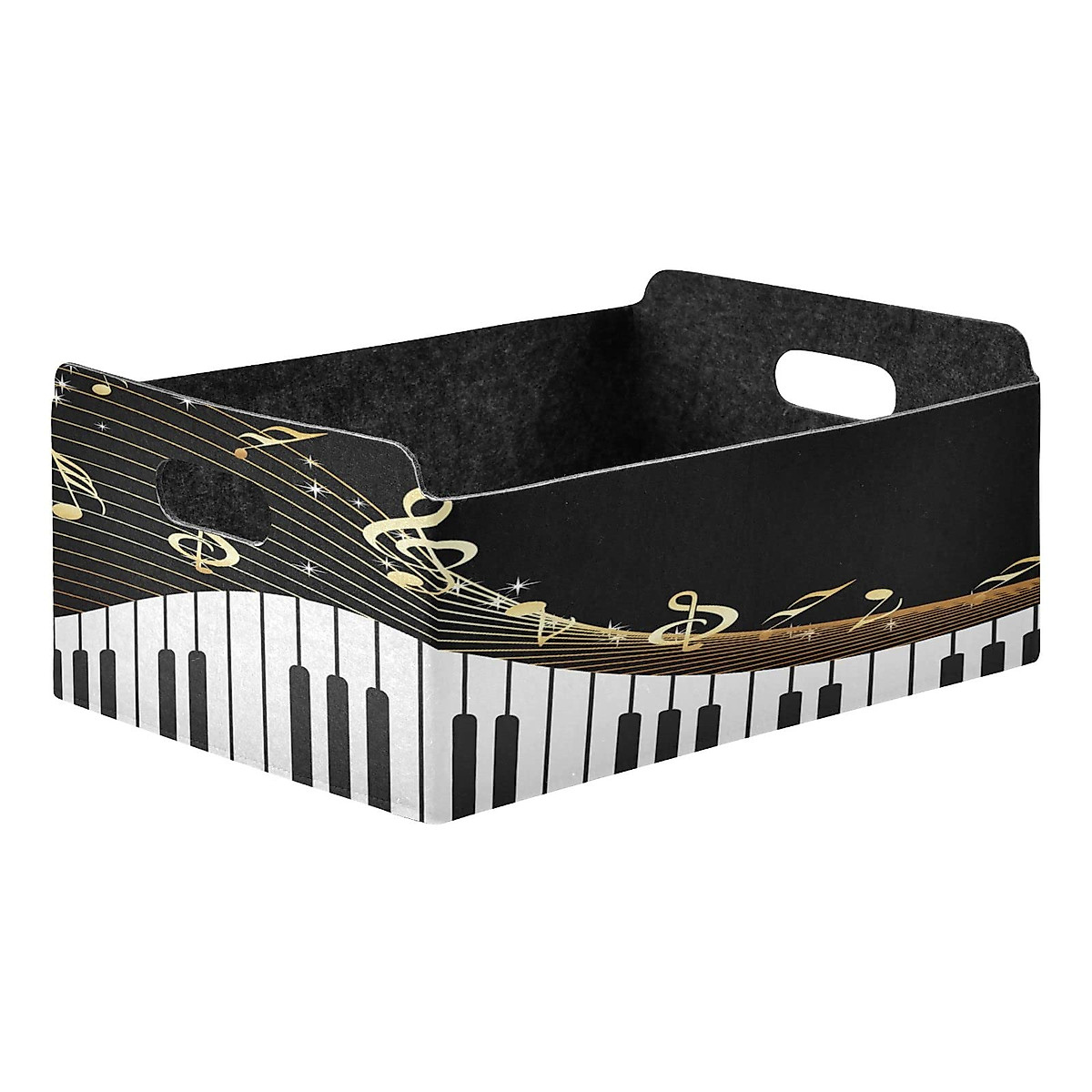 Kigai Collapsible Felt Storage Bins Music Note Piano Key Rectangle with Handle Storage Bins Baskets Toys Storage Basket for Organizing Closet Clothes Office Books Home Decor