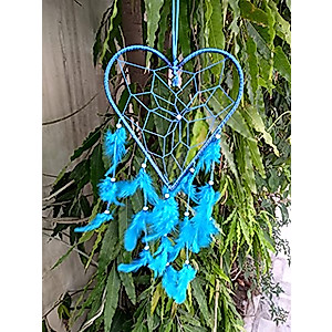 FIKIMOS Dream Catchers Wall Decor, Handmade Feather Bedroom Home Car Decor Nursery Room Hanging Decoration (Big Blue Heart)