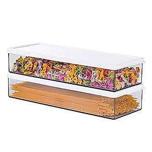 WINIAER Pasta Containers for Pantry 2Pcs, Spaghetti Storage Conainer with Lids, Noodle Organizer with Measuring Hole Storage for Pasta, Flour, Sugar and Noodles