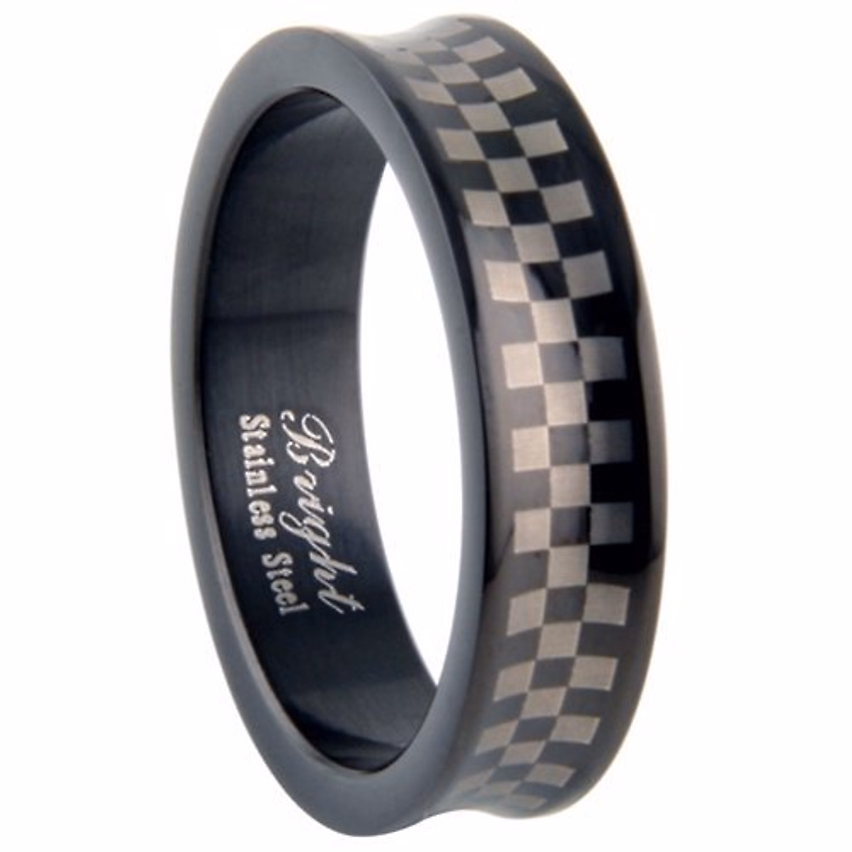 JewelryVolt Stainless Steel Ring Symbol Concave Laser Etched Racing Checered Flag Polished Black IP Flat Fit Band (Black Checkered 11)