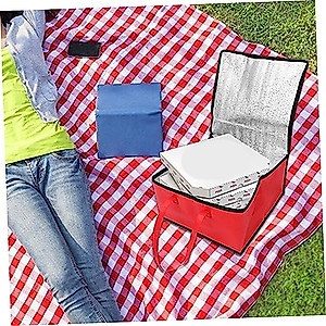 KICHOUSE Insulation Bags Shopping Tote Pizza Warmer Bag Food Warmer Bag Insulated Food Bag Transport Tote Water Resistant Bag Picnic Strap Bag Reusable Food Bag Red Non-woven Fabric