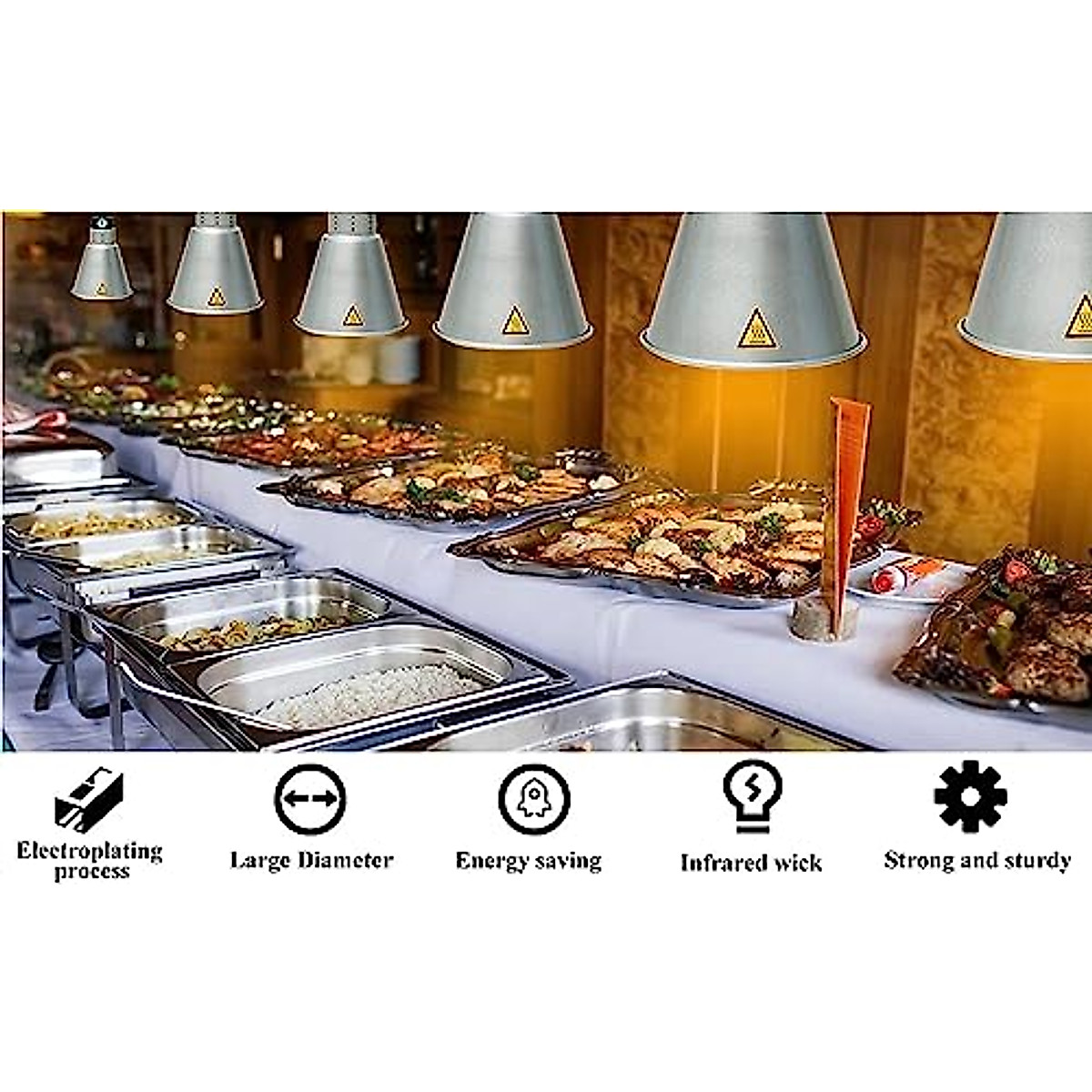 LINKANRUO Adjustable Heat Lamp for Parties Buffets, Food Heat Lamp Kitchen Lights Buffet Server Food Warmer Metal Chandelier, for Parties Buffet Restaurant, Keep Food and Dishes Warmer Lamps