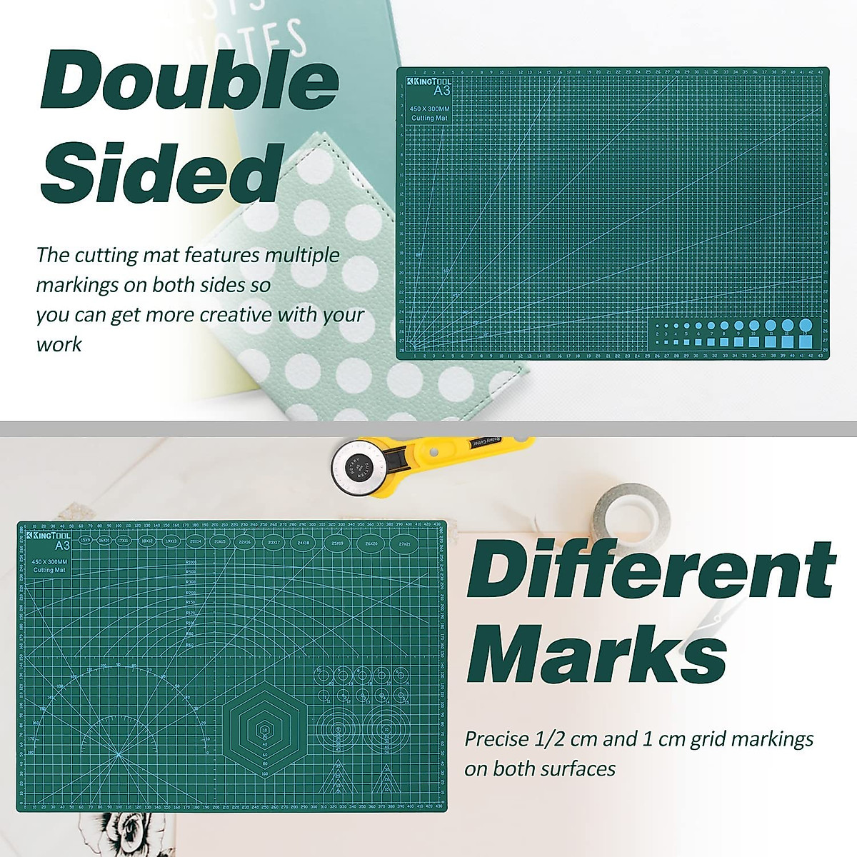 78 Pcs Rotary Cutter Set - KingTool 45mm Cutter Kit with A3 Cutting Mat, Fabric Scissors 3 Replacement Blades, Quilting Rulers, Sewing Clips, Sewing Pins - Perfect for Crafting,Quilting,Sewing