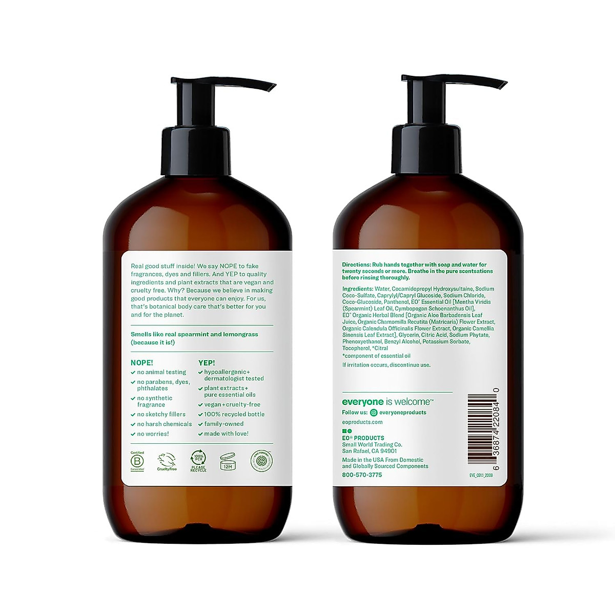 Everyone Liquid Hand Soap, 12.75 Ounce (Pack of 1), Spearmint and Lemongrass, Plant-Based Cleanser with Pure Essential Oils