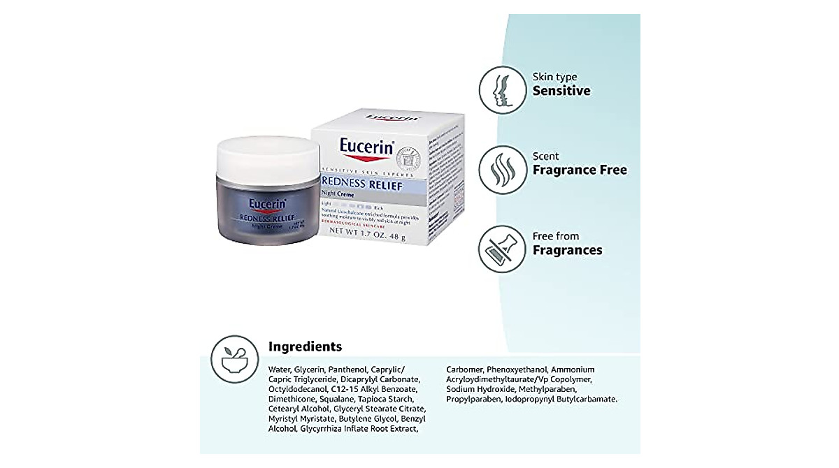 Eucerin Redness Relief Night Creme for Sensitive Skin | Hydrates & Calms