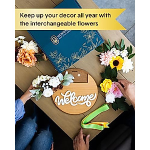 Interchangeable Welcome Sign For Front Door - Seasonal Flower Decor Welcome Home Sign - Outside Porch Hanging Door Decorations Wreath Flowers