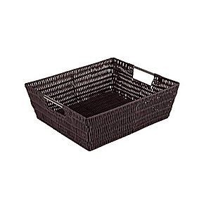 Simplify 15"x13"x5" Shelf Storage Woven Handles, Nursery, Playroom, Toys, Bedroom, Closet, Clothes, Office, Decorative Organizer Basket Rattan Totes, Large, Chocolate