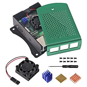 ALAMSCN Raspberry Pi 3 Metal Case, RPi 3 Aluminium Case Protective Shell Box Wall Mounted Enclosure with Dual Cooling Fan Heat Sink for Raspberry Pi 3 B+ RPi 3 RPi 2B+ RPi 2 B Green