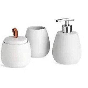 Ruoxian Bathroom Accessories Resin White Marble Finishing Water Shape soap Dispenser , Tumbler , Cotton Swab Jar New Combination Set of 3 , Bathroom Organization, Bathroom Accessory Set