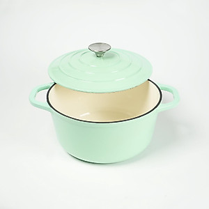HAWOK Enameled Cast Iron Dutch Oven with Lid, 4 Quart, Deep Round Dutch Oven with Dual Handles, Green