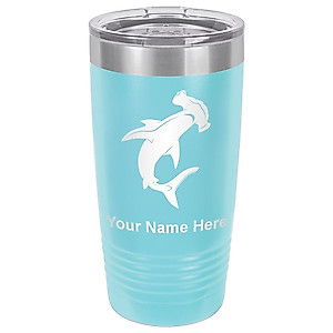 LaserGram 20oz Vacuum Insulated Tumbler Mug, Hammerhead Shark, Personalized Engraving Included (Light Blue)