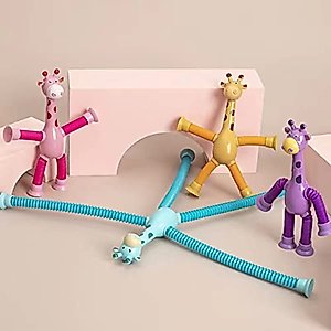 Telescopic Suction Cup Giraffe Toy, Ever-Changing Giraffe Telescopic Tube Suction Cup Toys Telescopic Suction Cup Giraffe Toy Educational Stress Relief Fidget Sensory Giraffe Toys (4pcs with light)