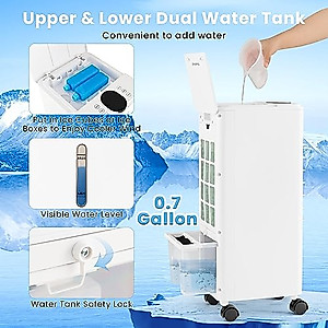 PETSITE Evaporative Air Cooler, 3-in-1 Swamp Cooler Remote Control, 3 Modes, 3 Wind Speeds, 60° Oscillation, 12H Timer, Water Tank & Ice Packs, Portable Air Cooler for Bedroom