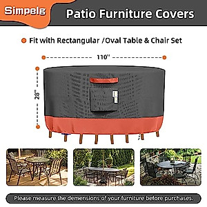 Simpelg Round Patio Furniture Covers Waterproof Tear-Resistant Round Patio Table And Chairs Cover, Anti-Fading Rip-Stop Outdoor Furniture Cover, 110" DIA x 28"H, Windsor Red/Grey