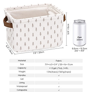 Sea Team Collapsible Small Canvas Fabric Storage Basket with Handles, Square Mini Storage Box, Cube, Foldable Shelf Basket, Closet, Desk Organizer for Nursery, Home, Office (Grey, Set of 4)