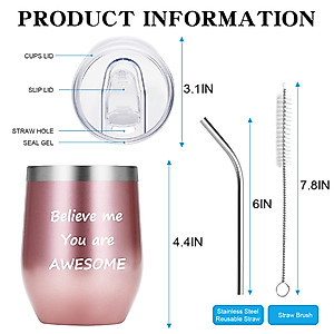 Wine Tumbler with Lid and Straw, Vacuum Coffee Mug, Gifts for Women Men Mom Dad Employee, Mothers Day Gifts for Mom, Employee Gifts, Coworkers Gifts for Women, Office Gifts for Coworkers