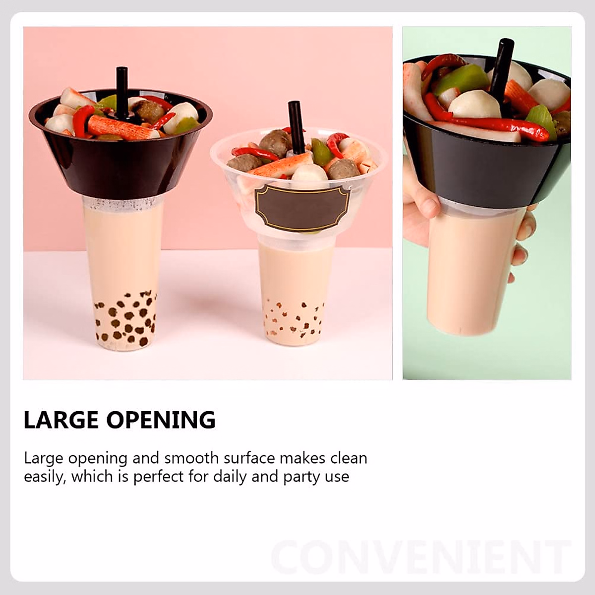 YARNOW 2 in 1 Snack and Drink Cup, 5 Sets of Black White Combined Snacks Holder French Fries Storage Bowl Coke Cups