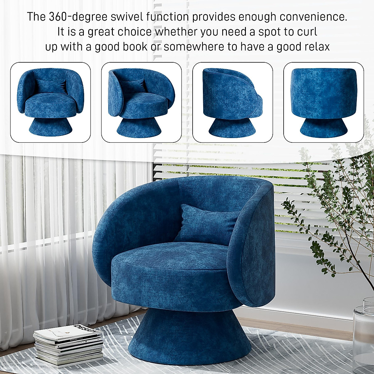 Nolohoo Swivel Accent Chair Set of 2, Upholstered Swivel Cuddle Barrel Sofa Chairs for Living Room, Comfy 360 Degree Modern Round Swivel Armchair for Bedroom, Office, Hotel (Teal, Linen)