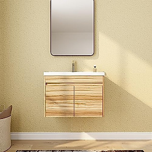 Sybrioka Floating Bathroom Vanity with Ceramic Sink, 28 Inch Modern Vanity Cabinet Wall Mounted, Bath Storage Cabinet Vanity Set with Wood Door